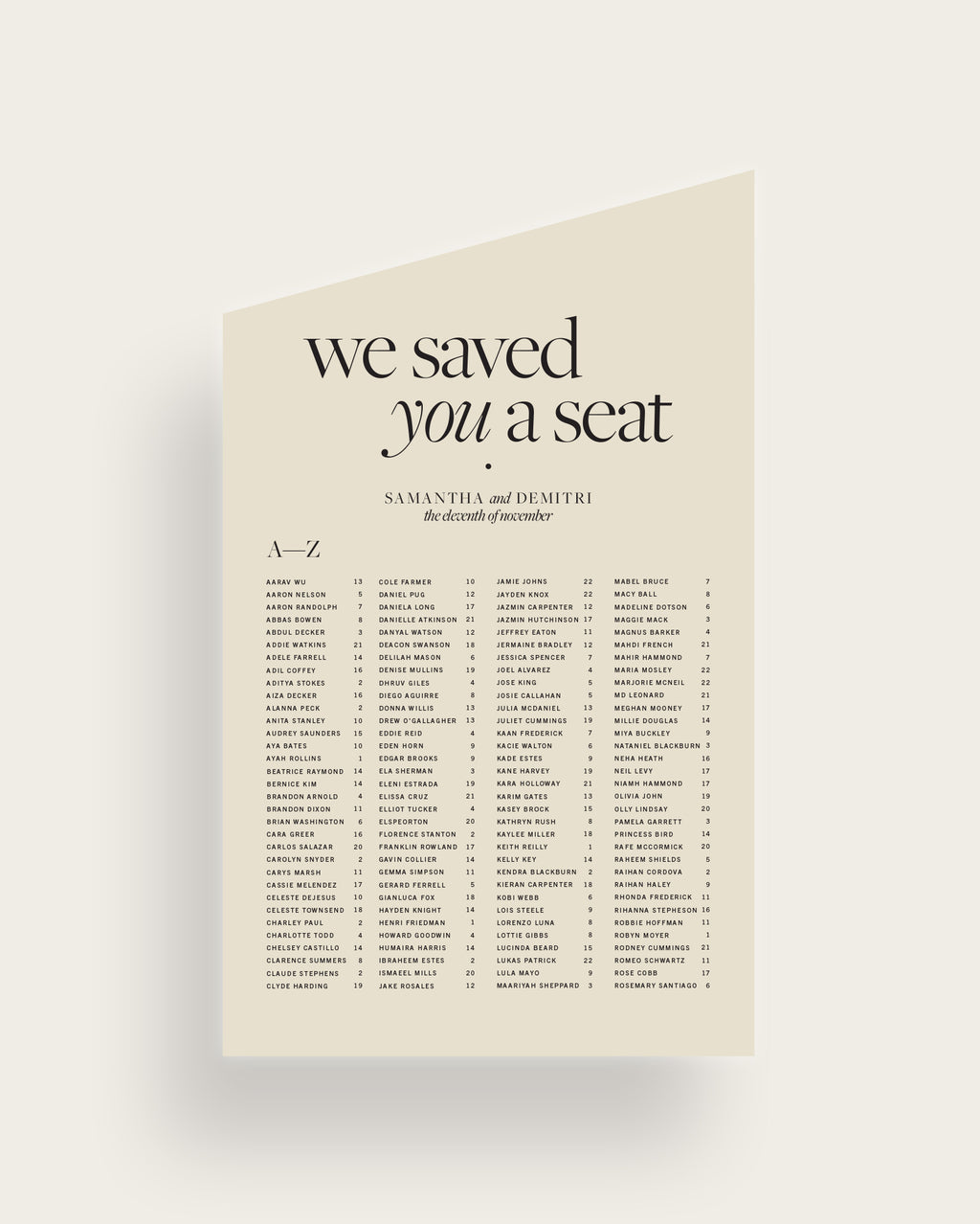 Slate Slant Up Seating Chart – A Modern Wedding