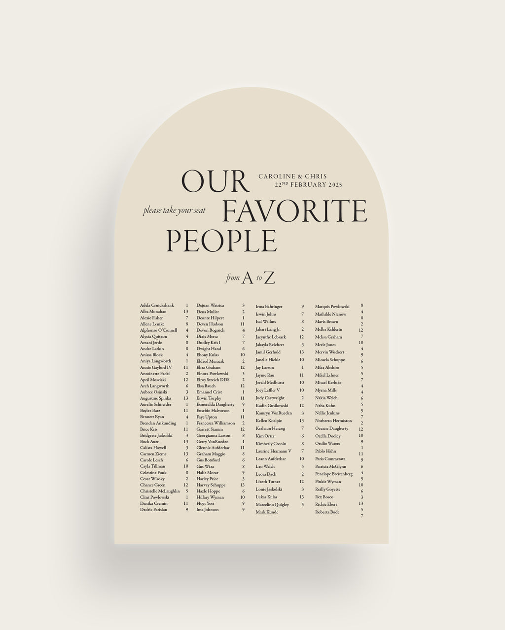 Stone Arch Seating Chart – A Modern Wedding