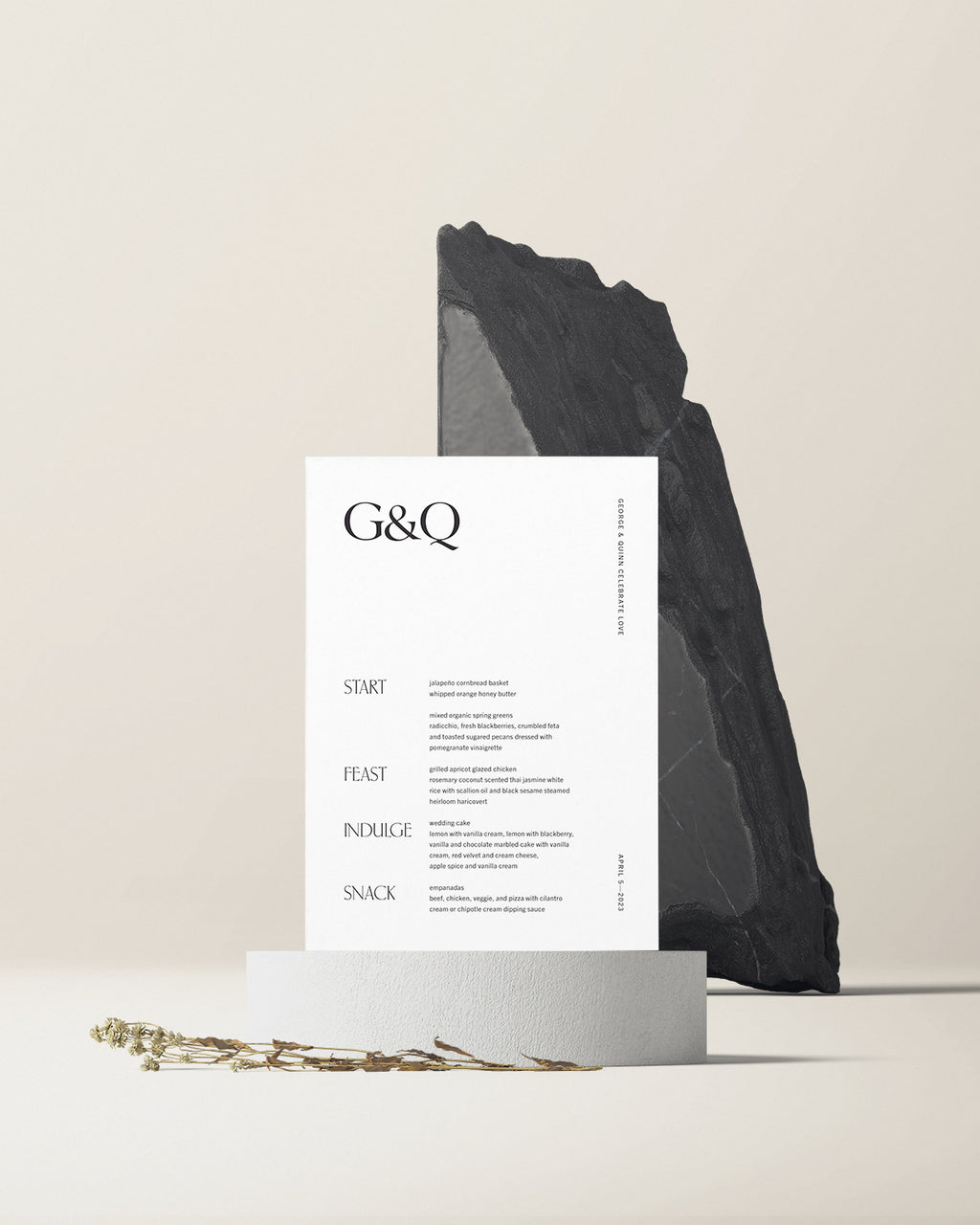 Modern Minimal Menu | Quinn Asymmetrical Menu | A Modern Wedding